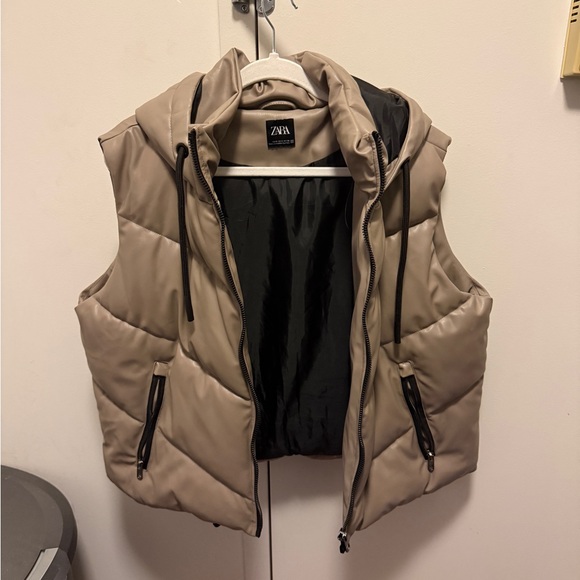 Zara | Jackets & Coats | Zara Tan Hooded Puffer Vest | Poshmark